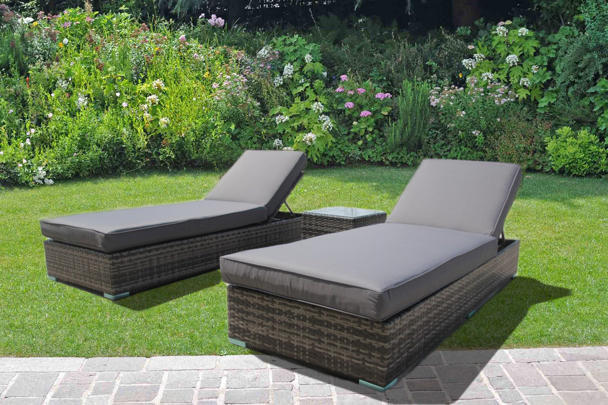 SUN LONGERS TABLE RATTAN WICKER CONSERVATORY OUTDOOR GARDEN FURNITURE ...